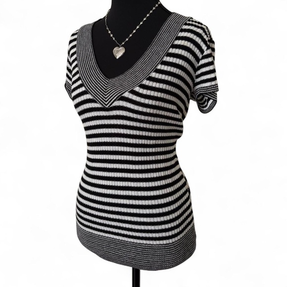 Say What? | Tops | Y2k Striped Black And White Knit Top | Poshmark